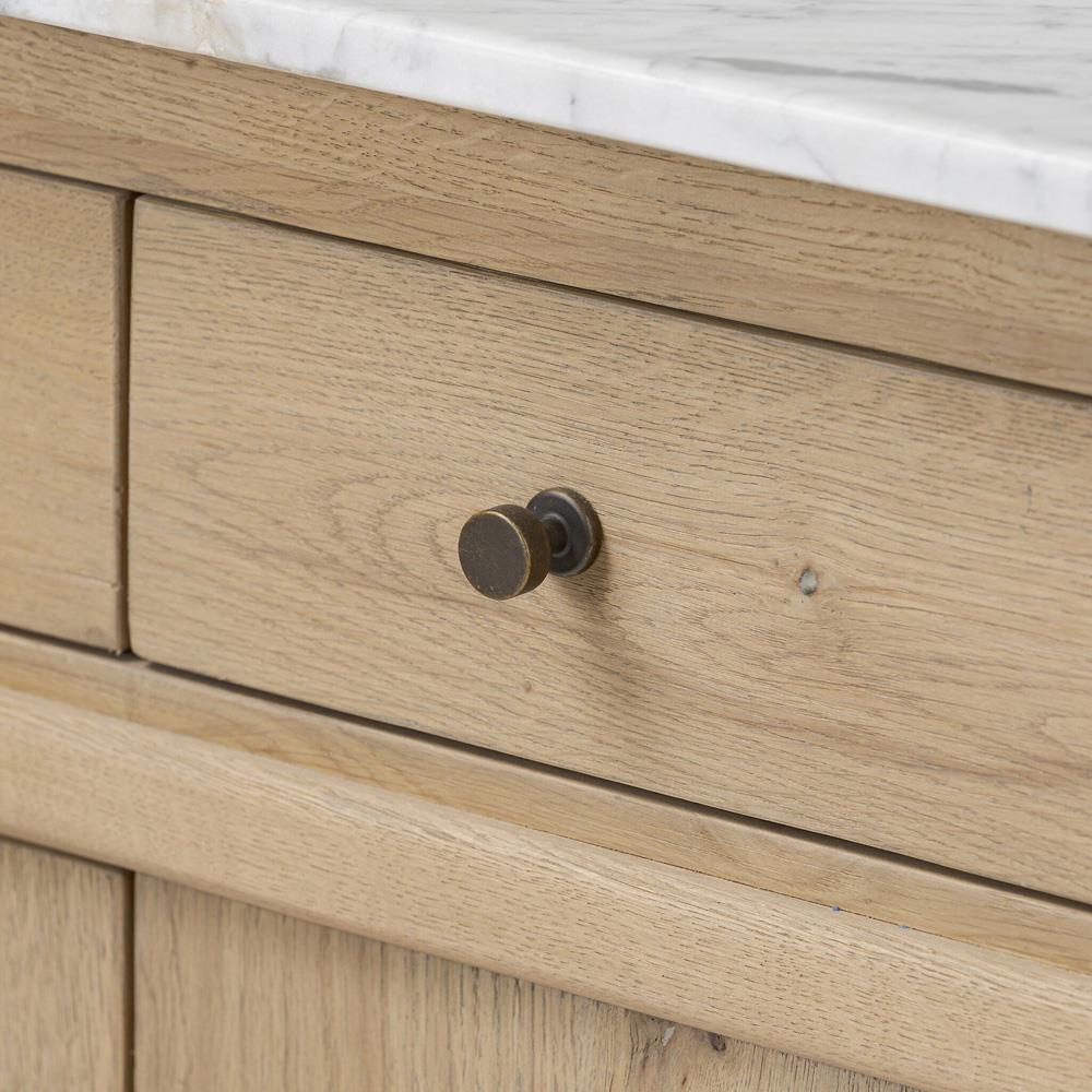 Arlette Coastal Beach White Carrara Marble Brown Oak Kitchen Island - 72"