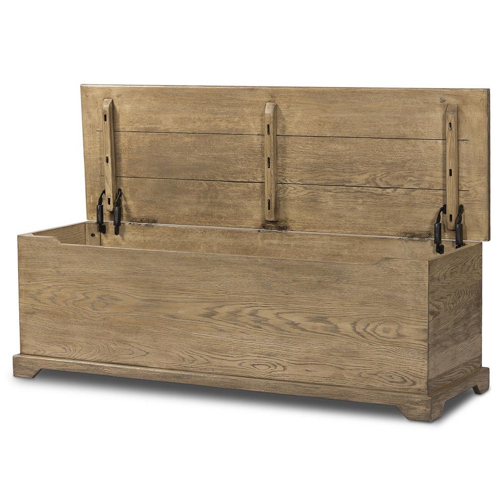 Arthur Rustic Lodge Brown Oak Wood Storage Bench | Kathy Kuo Home