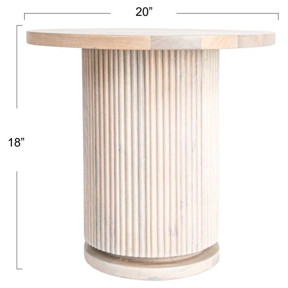 Zoey Modern Classic Beige Bleached Mango Wood Ribbed Round Side Table ...