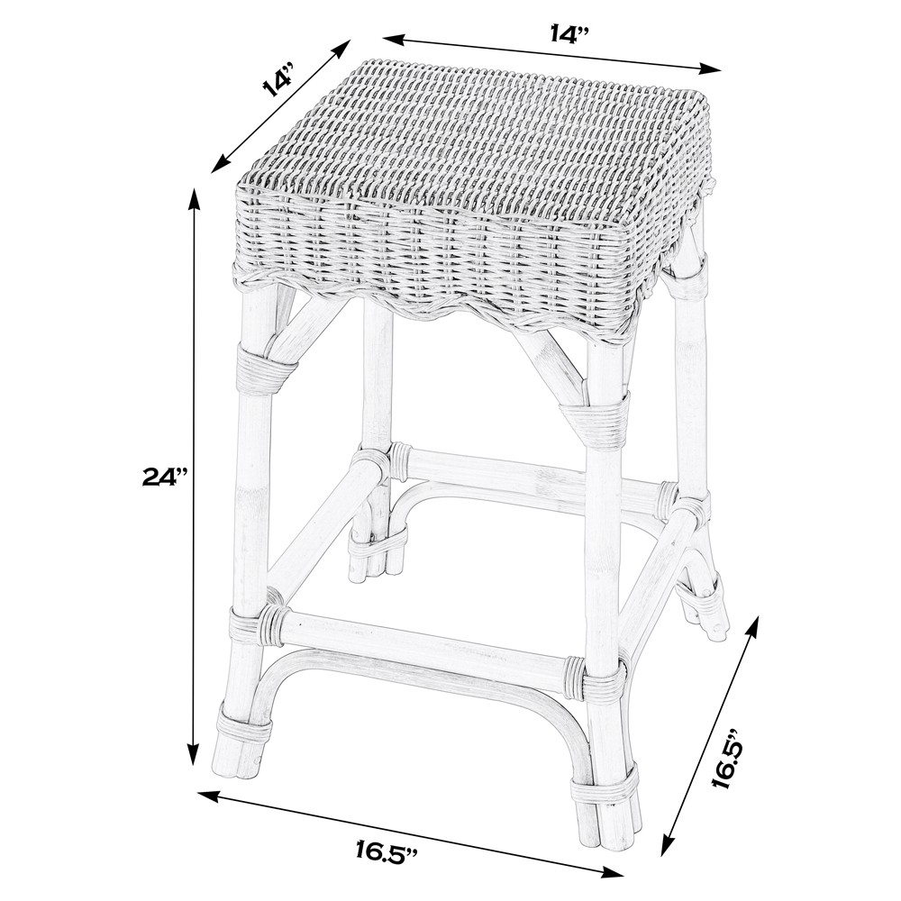 Ansel Coastal Beach Natural Rattan Scalloped Backless Counter Stool ...