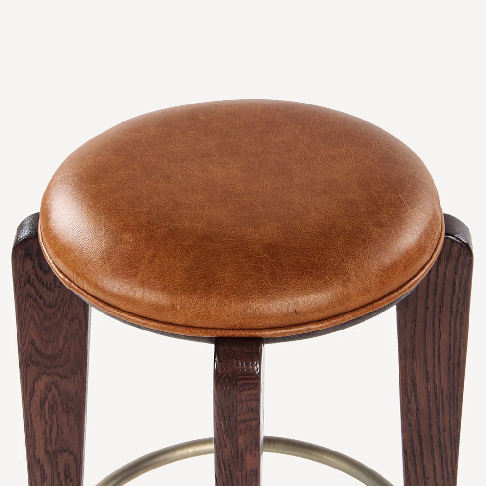 Lilith Rustic Lodge Tan Leather Dark Brown Oak Wood Counter Stool