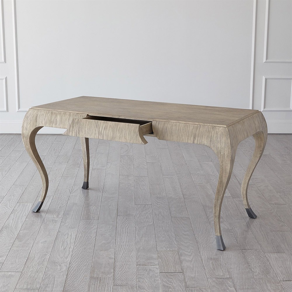 Esme French Country Grey Oak Wood Curved Desk | Kathy Kuo Home