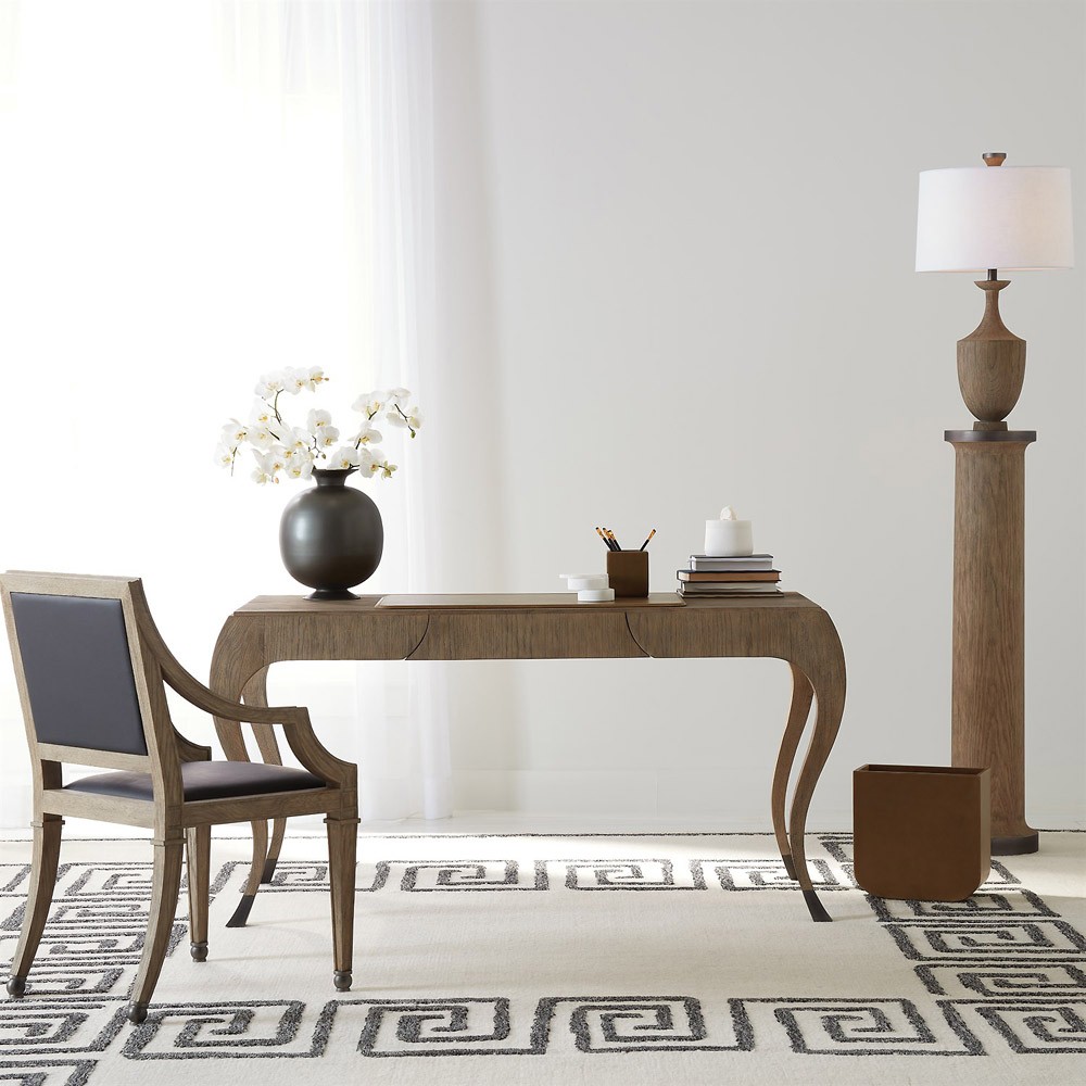 Esme French Country Grey Oak Wood Curved Desk | Kathy Kuo Home