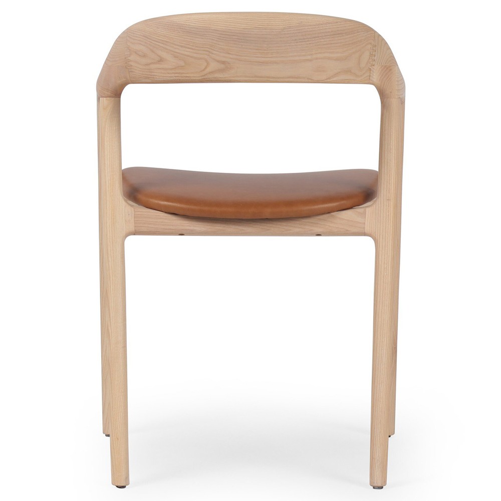 Nanda Rustic Brown Leather Natural Wood Dining Arm Chair | Kathy Kuo Home