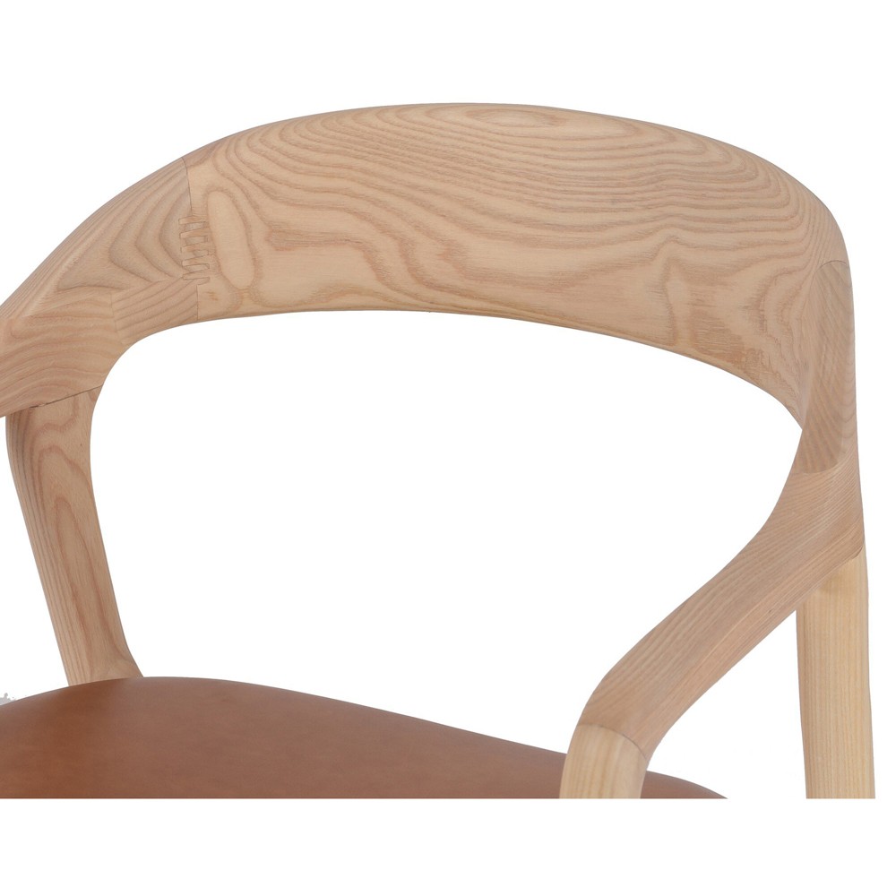 Nanda Rustic Brown Leather Natural Wood Dining Arm Chair | Kathy Kuo Home