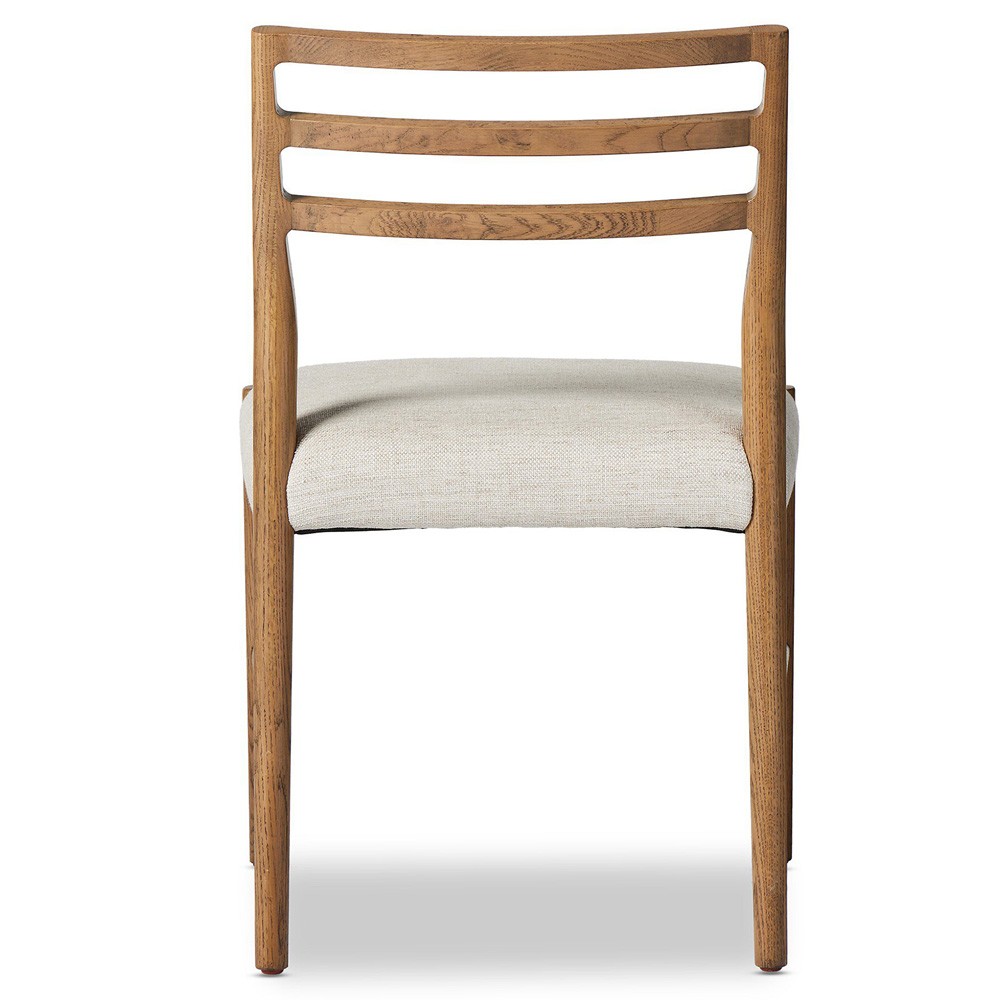 George Mid Century Beige Upholstered Brown Oak Ladder Back Dining Chair ...