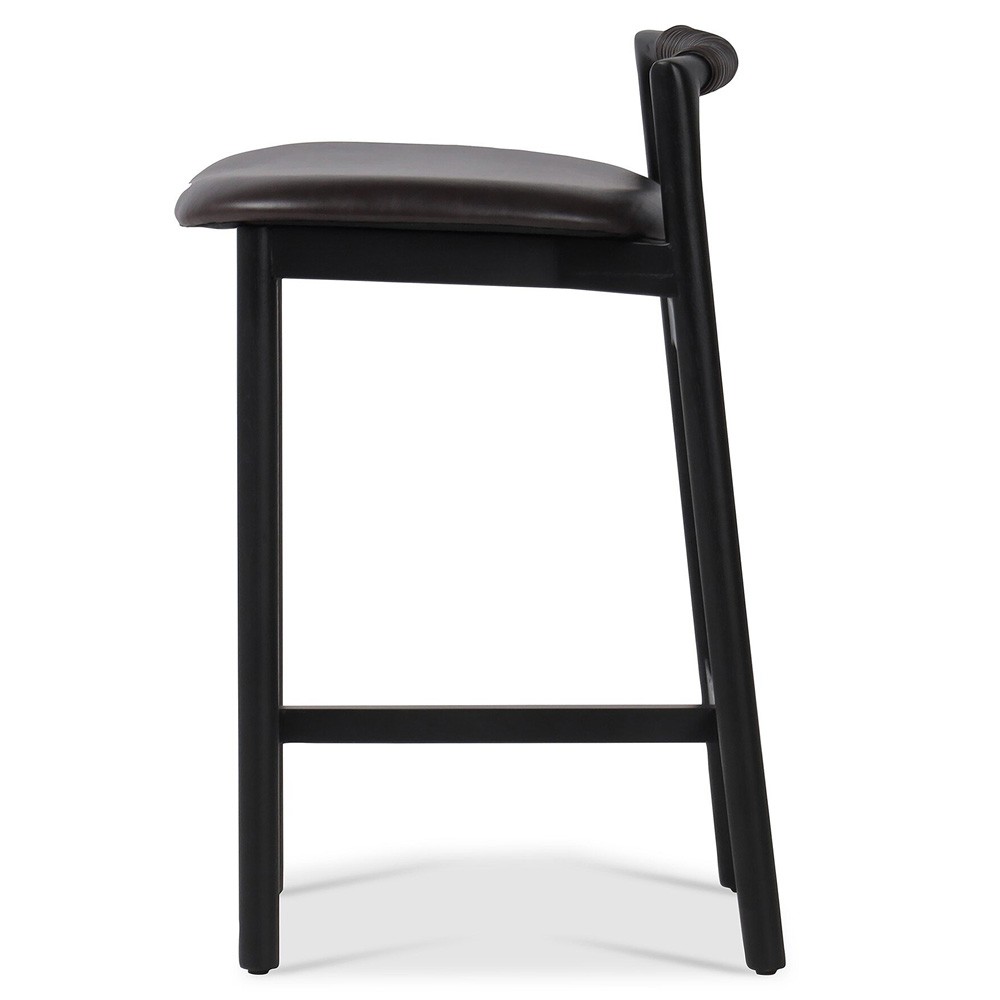 Blaise Rustic Lodge Black Leather Wood Counter Stool | Kathy Kuo Home