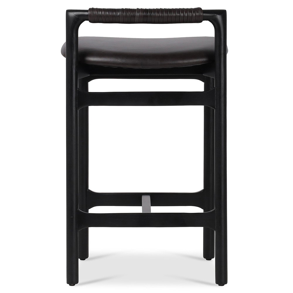 Blaise Rustic Lodge Black Leather Wood Counter Stool | Kathy Kuo Home