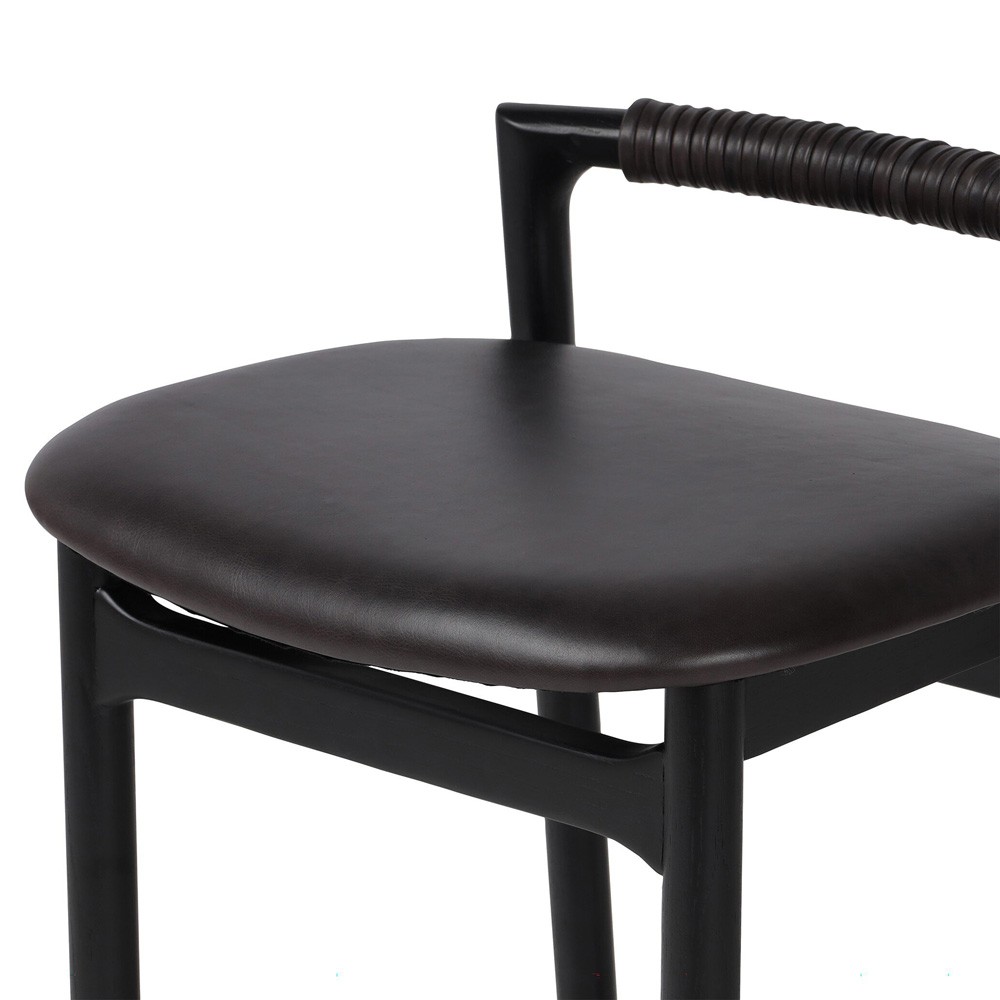 Blaise Rustic Lodge Black Leather Wood Counter Stool | Kathy Kuo Home