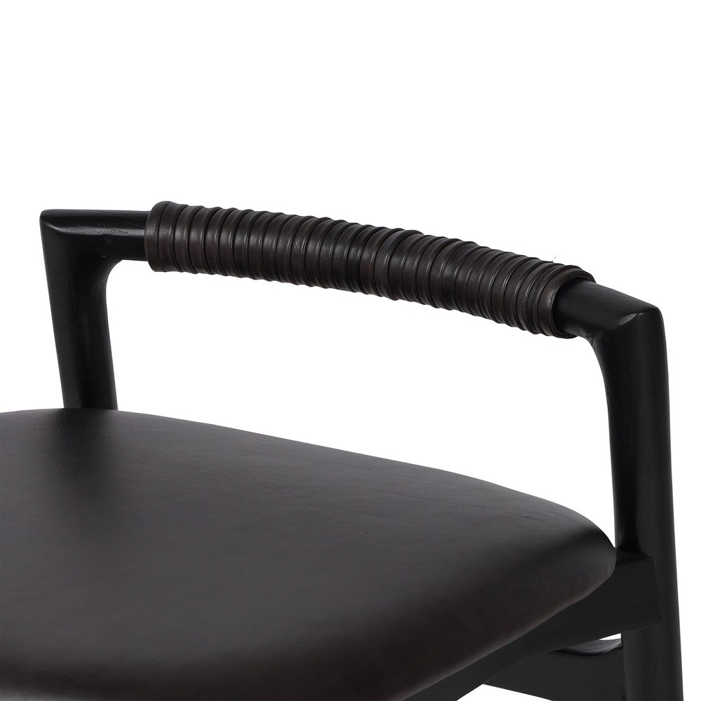 Blaise Rustic Lodge Black Leather Wood Counter Stool | Kathy Kuo Home