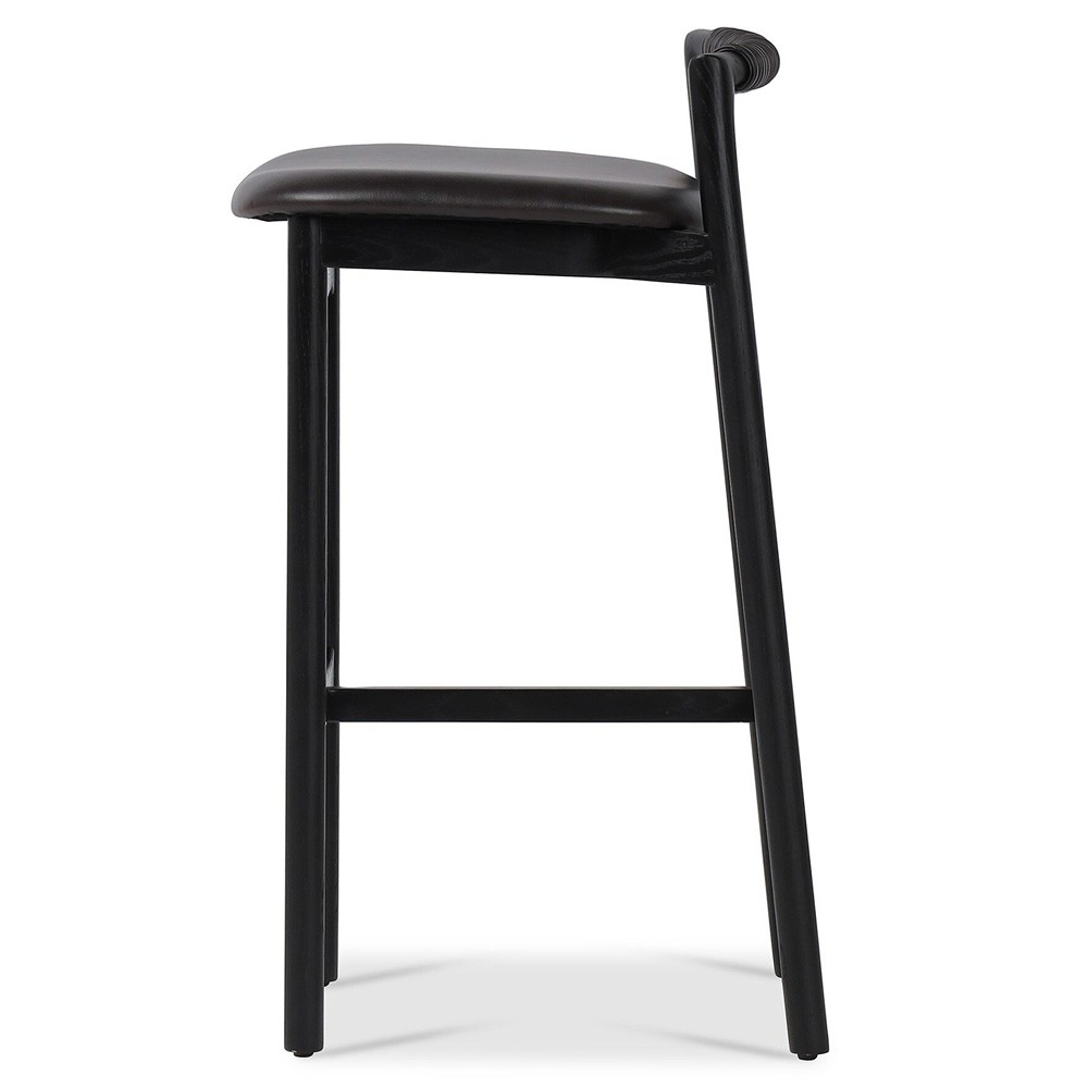 Blaise Rustic Lodge Black Leather Wood Bar Stool | Kathy Kuo Home