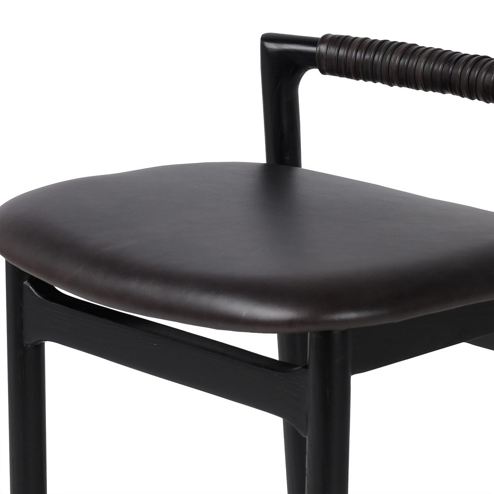 Blaise Rustic Lodge Black Leather Wood Bar Stool | Kathy Kuo Home