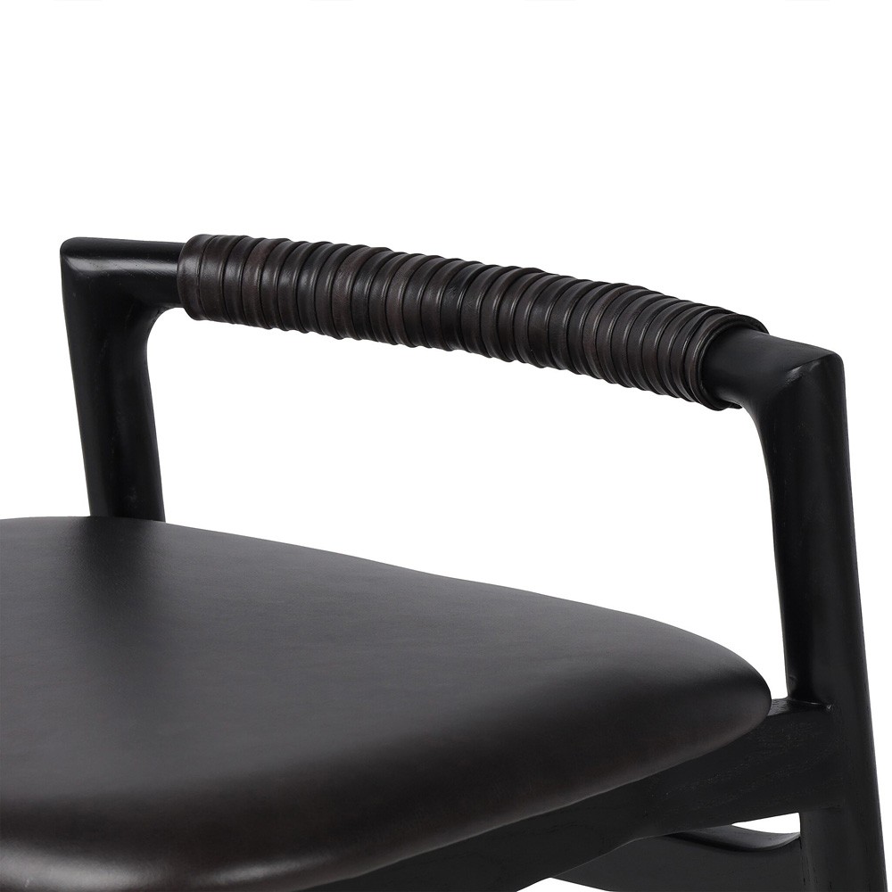 Blaise Rustic Lodge Black Leather Wood Bar Stool | Kathy Kuo Home
