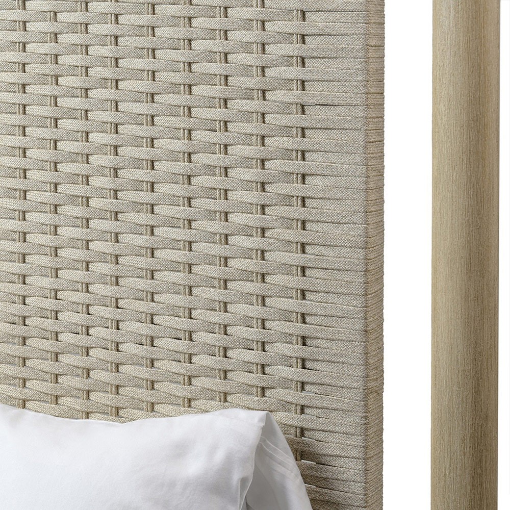 Palecek St. Helena Coastal Beach Off White Wash Wood Woven Rope Bed - Queen