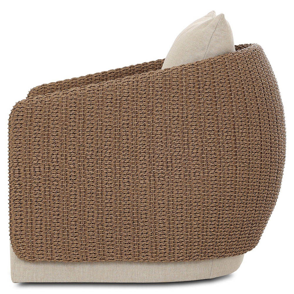 Madelyn Coastal Beach Beige Upholstered Woven Wicker Outdoor Swivel ...
