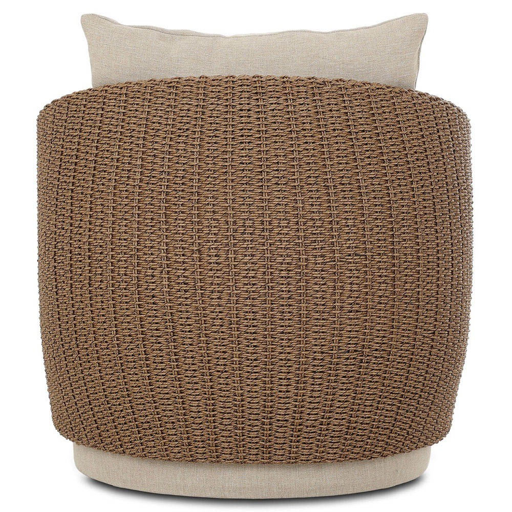 Madelyn Coastal Beach Beige Upholstered Woven Wicker Outdoor Swivel ...