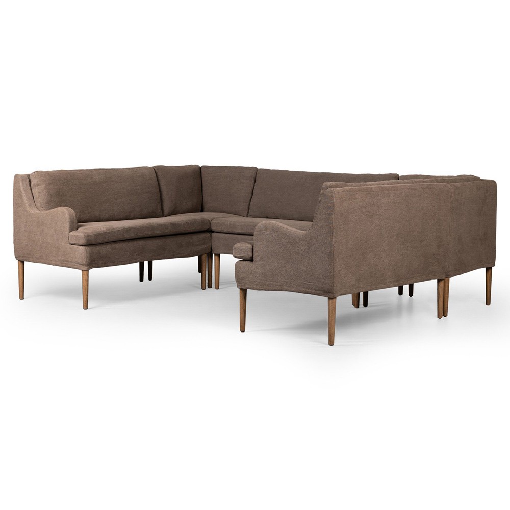 Aurelia Broadway Coffee Linen Dining U-Shape Banquette - 103" Long ...
