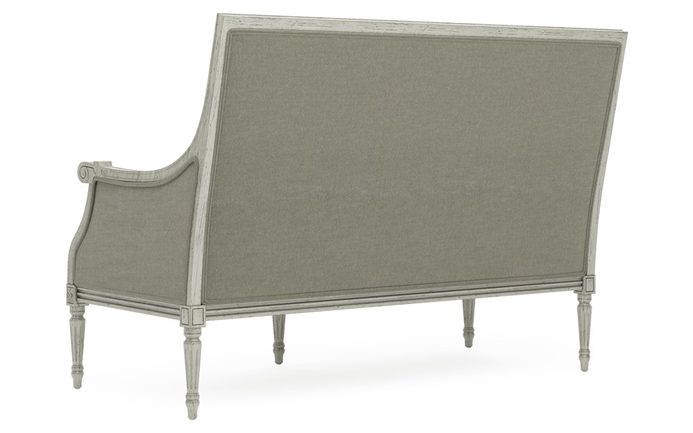 Juliette Spring Blue Textured Weave Provence Sage Settee | Kathy Kuo Home