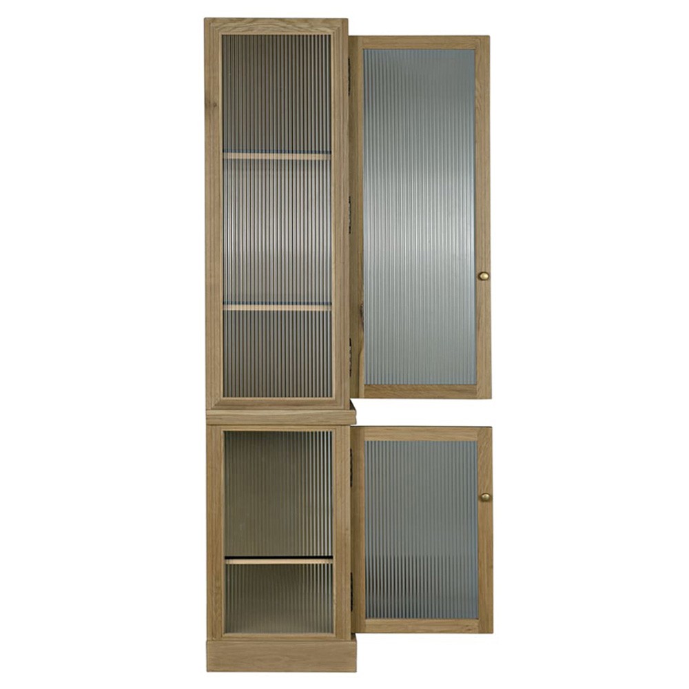 Cyrene Modern Classic Ribbed Glass Oak Wood Display Cabinet