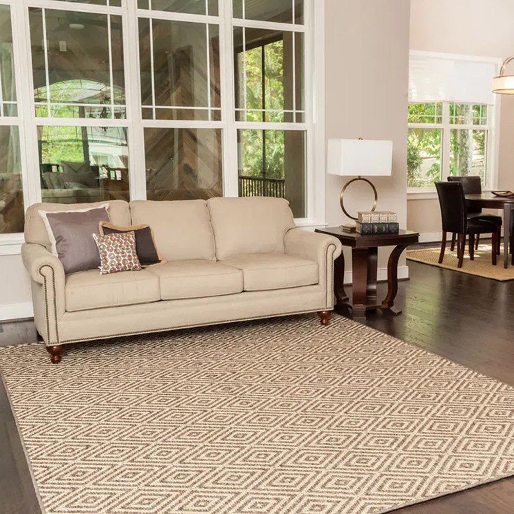 Fibreworks Elliot Coastal Beach Light Taupe Sisal Diamond Patterned Rug ...