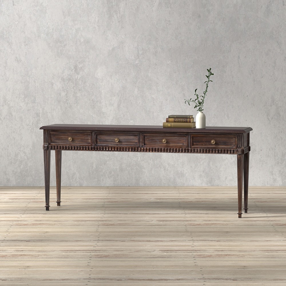 Olga Updated Traditional Brown Acacia Wood Console Table | Kathy Kuo Home