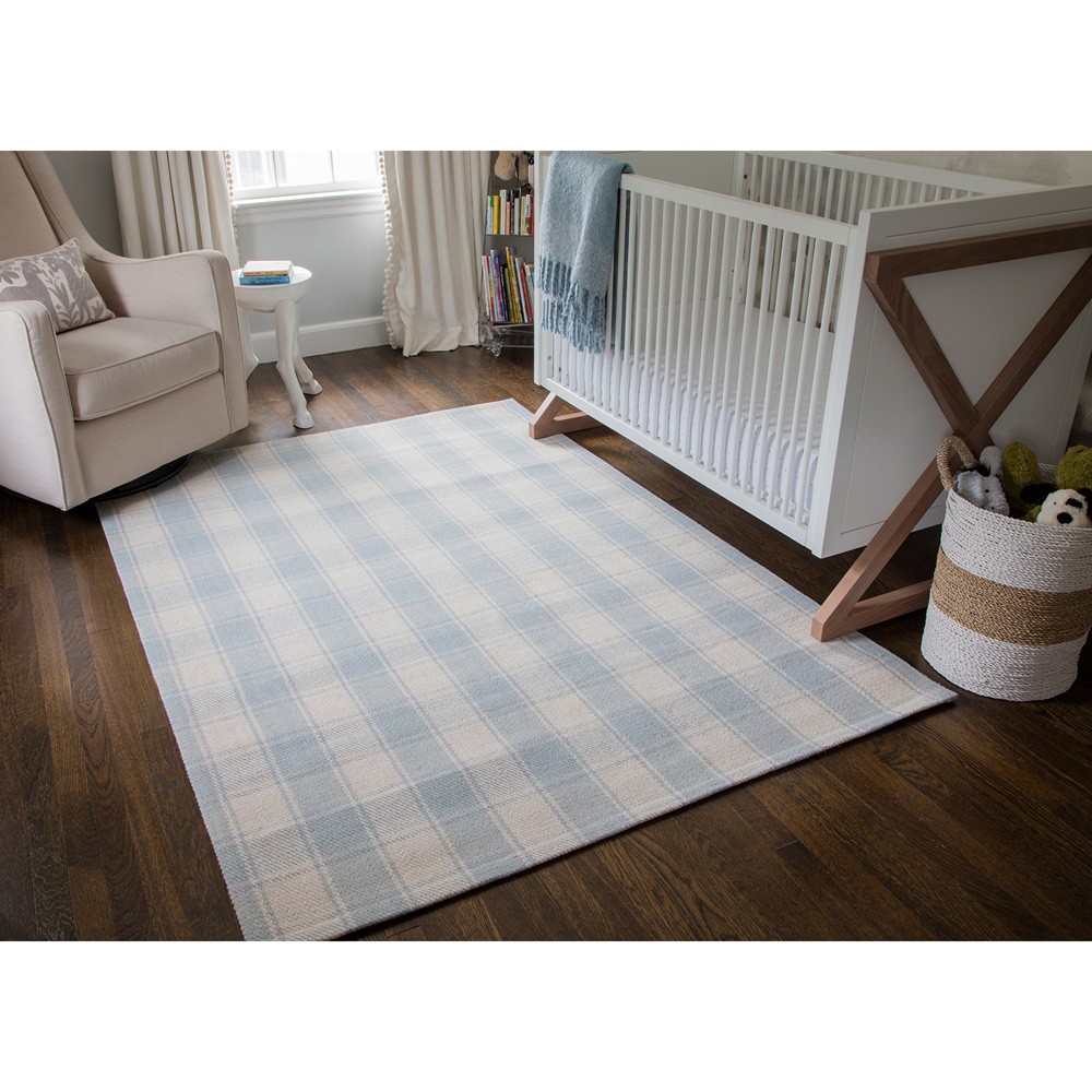 Vianna Updated Traditional Light Blue Wool Plaid Patterned Rug - 3'6"x5'6"
