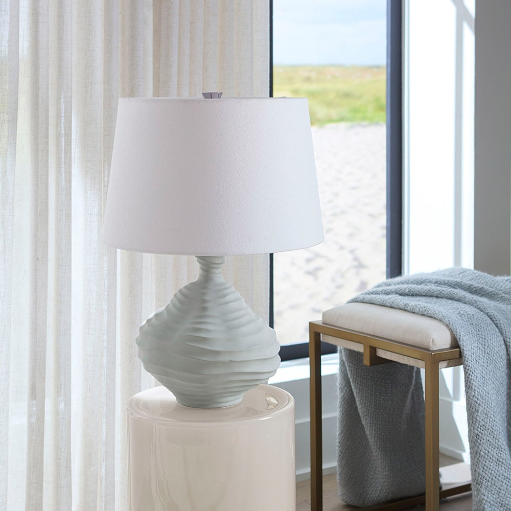 Heidi Coastal Beach Light Blue Ceramic Ruffled Table Lamp Small (12 ...
