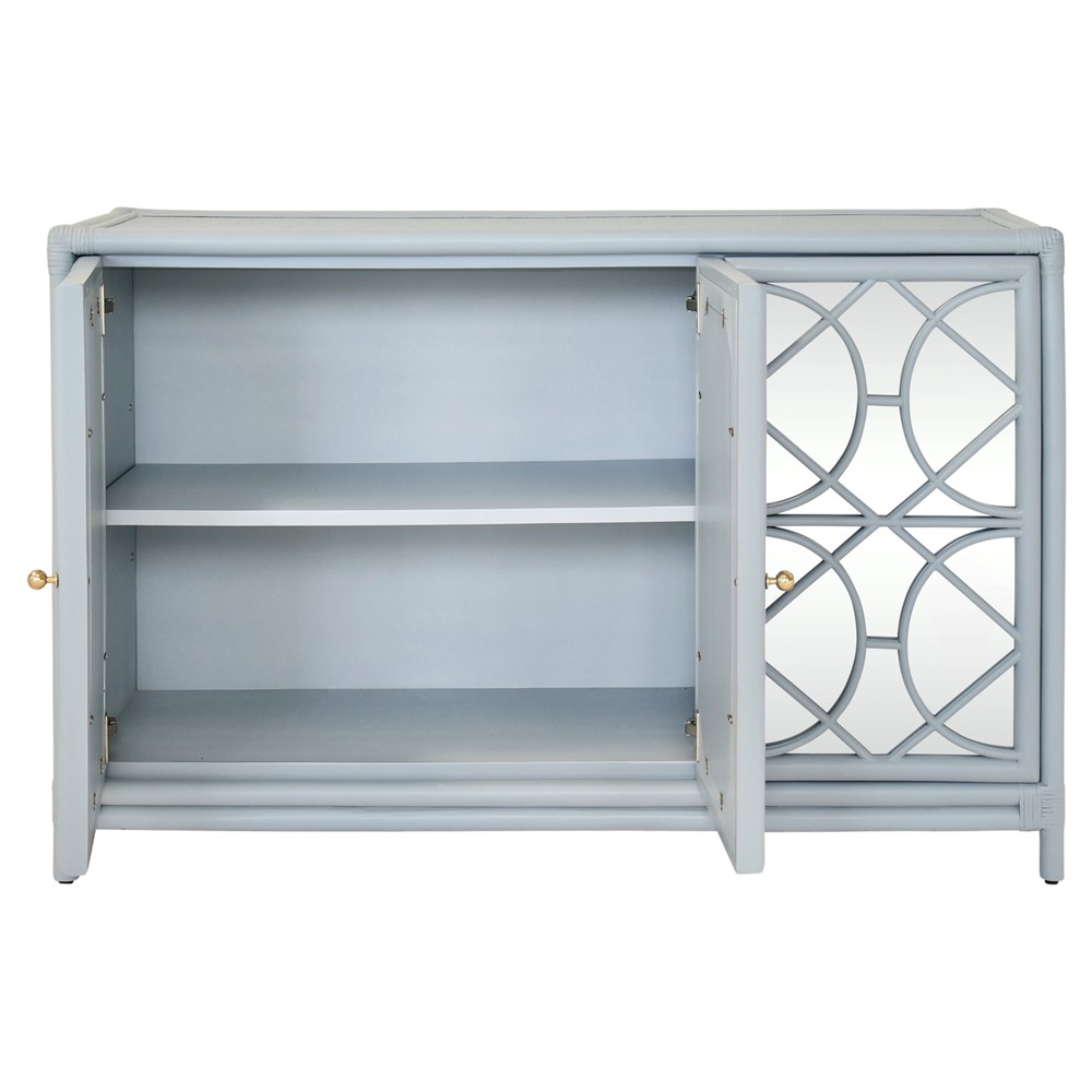 Worlds Away Aria Coastal Beach Light Blue Rattan Mirror Front Sideboard ...