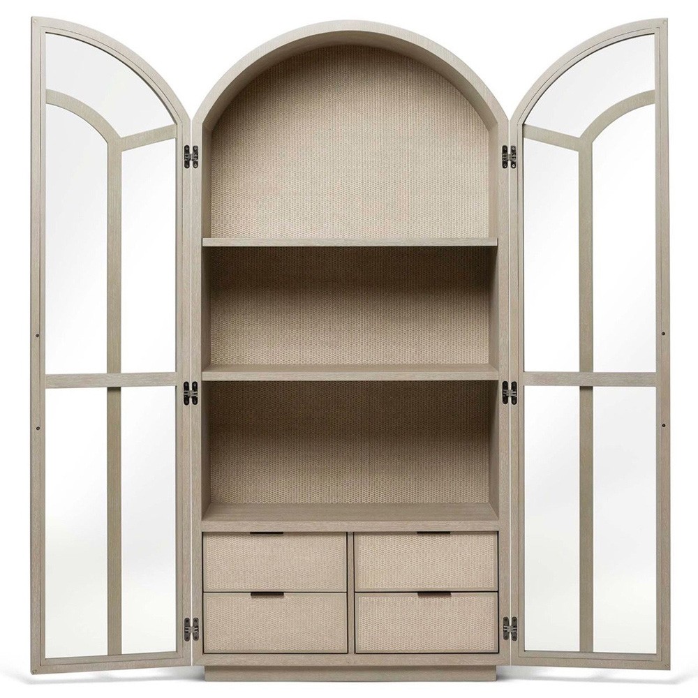 Claudine Modern Classic Cliffside Beige Wood Woven Rattan Arched ...