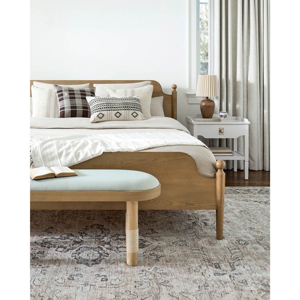 Zayne Updated Traditional Tan Wood Bed - Queen | Kathy Kuo Home