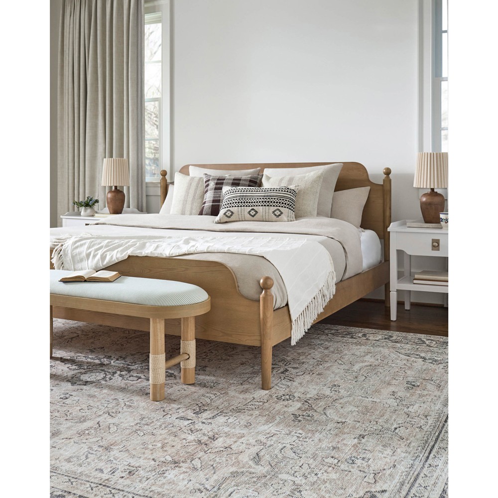 Zayne Updated Traditional Tan Wood Bed - Queen | Kathy Kuo Home