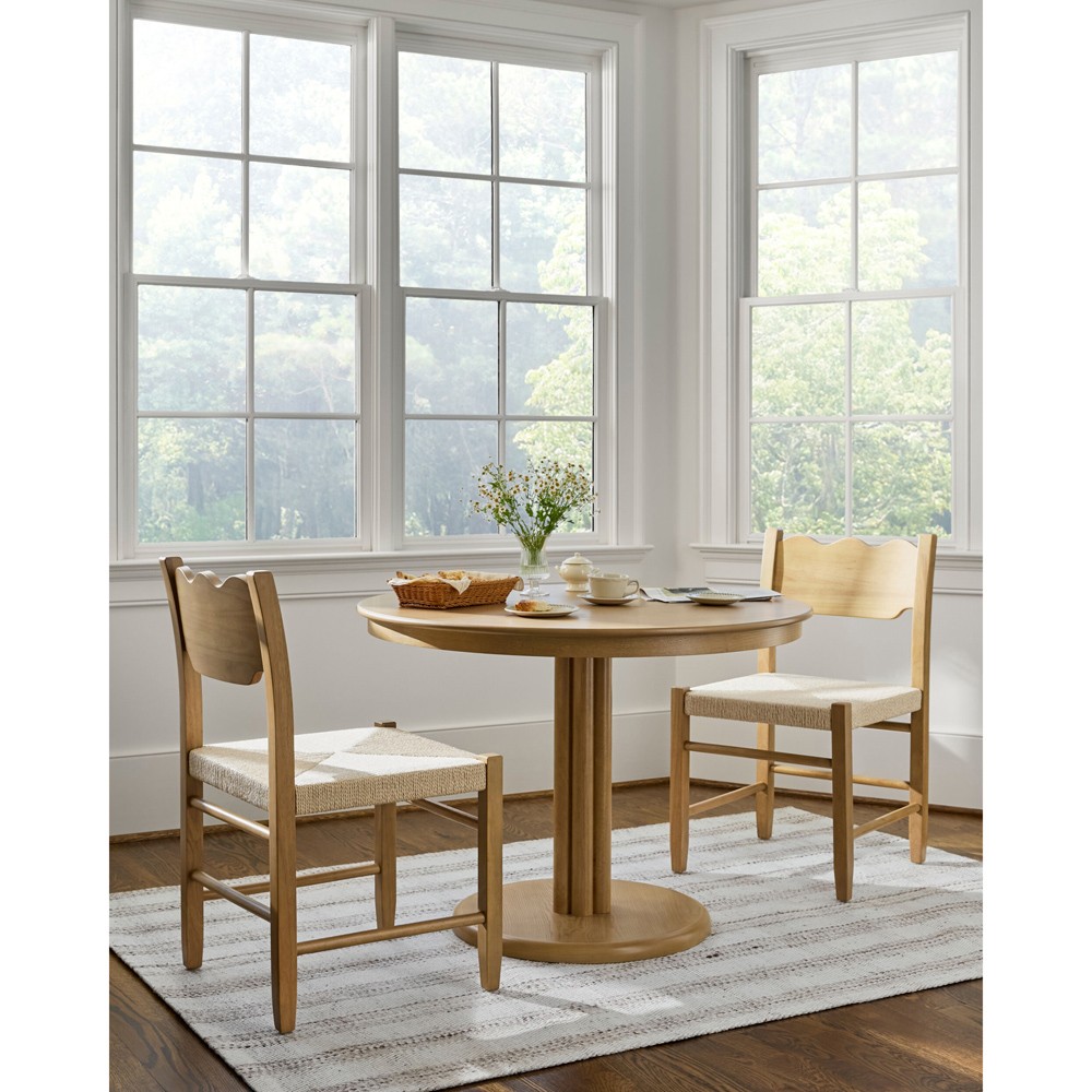 Marben Modern Classic White Woven Rope Tan Wood Dining Chair