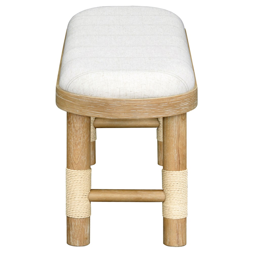 Cora Coastal Beach Beige Linen Brown Wood Entryway Bench Standard (45 ...