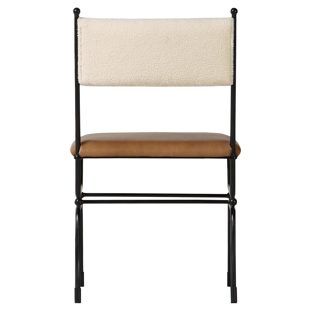 Angela Updated Traditional Brown Leather Black Iron Dining Chair ...