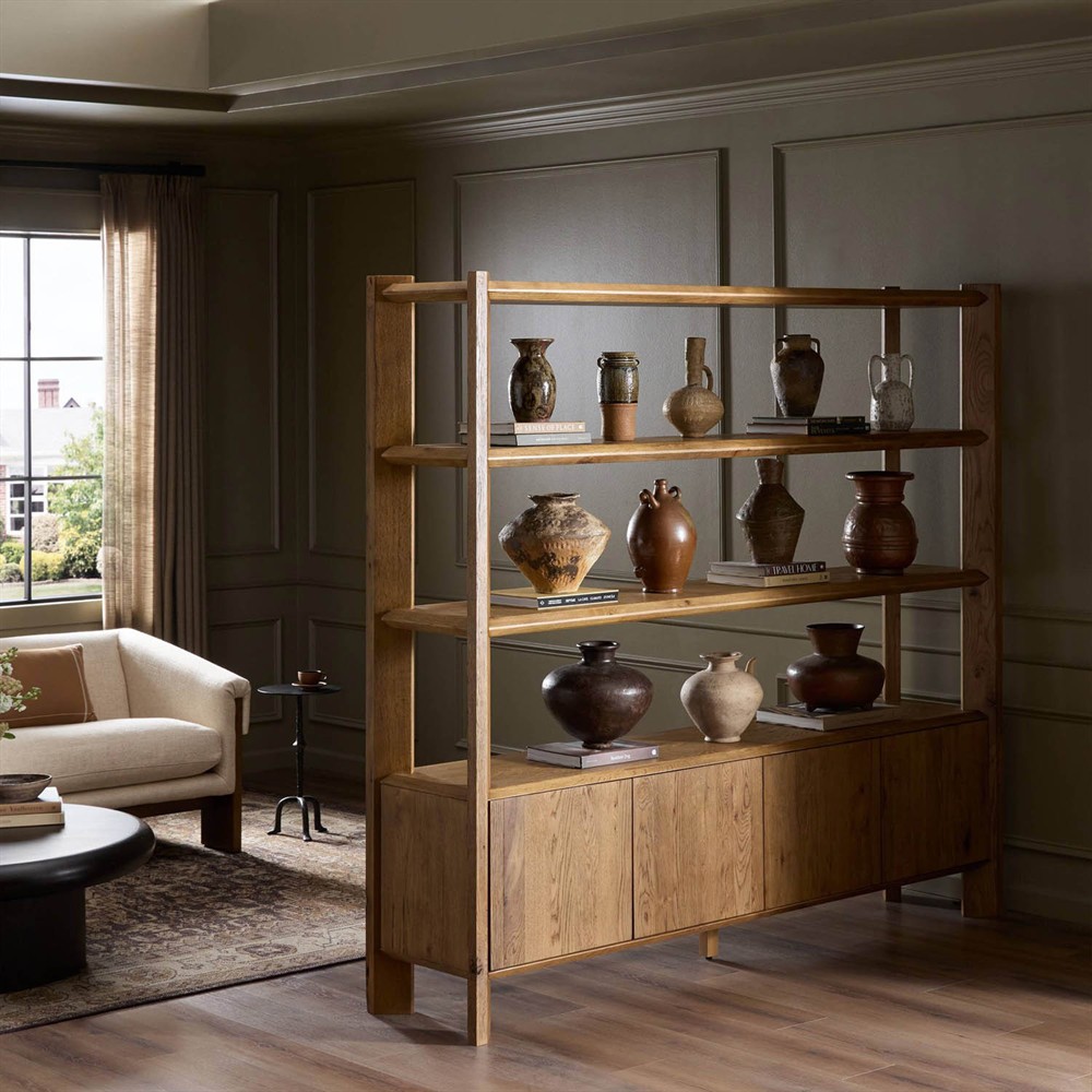 Edward Modern Classic Worn Brown Oak Wide Bookcase Wide (over 50 W ...