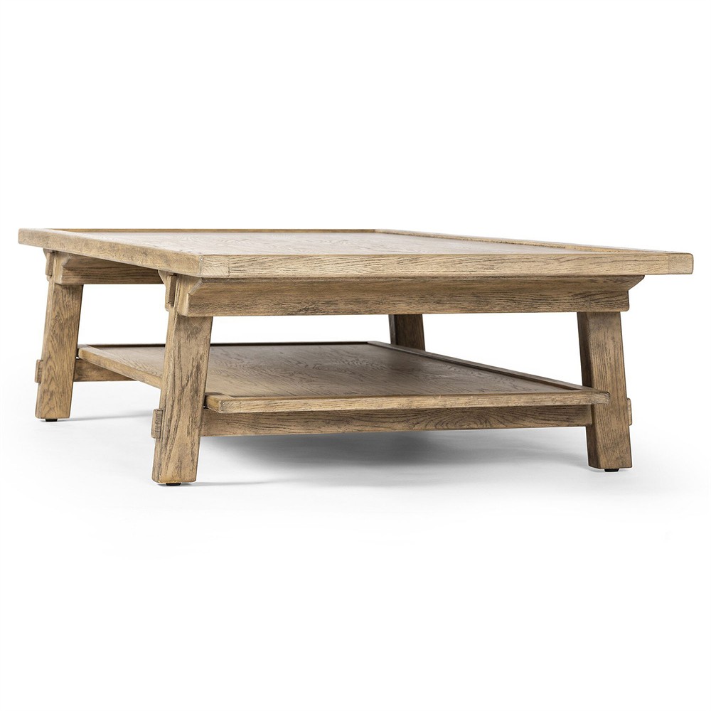 Trina Coastal Beach Light Oak Rectangular Coffee Table | Kathy Kuo Home