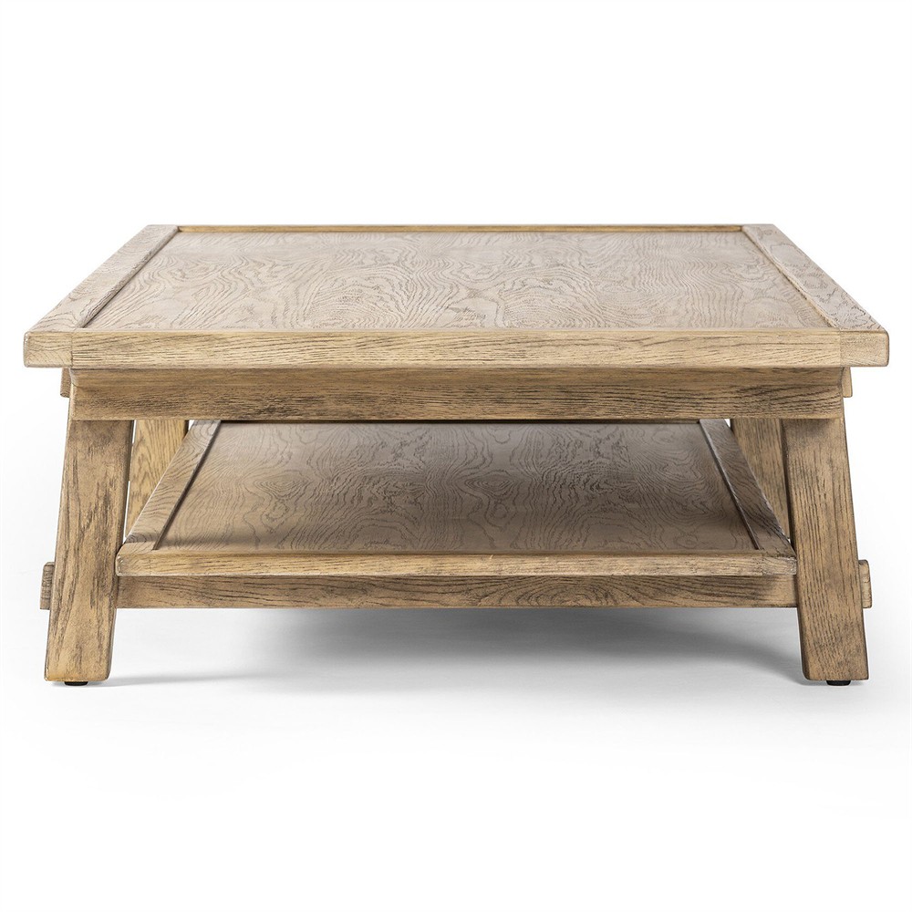 Trina Coastal Beach Light Oak Rectangular Coffee Table | Kathy Kuo Home