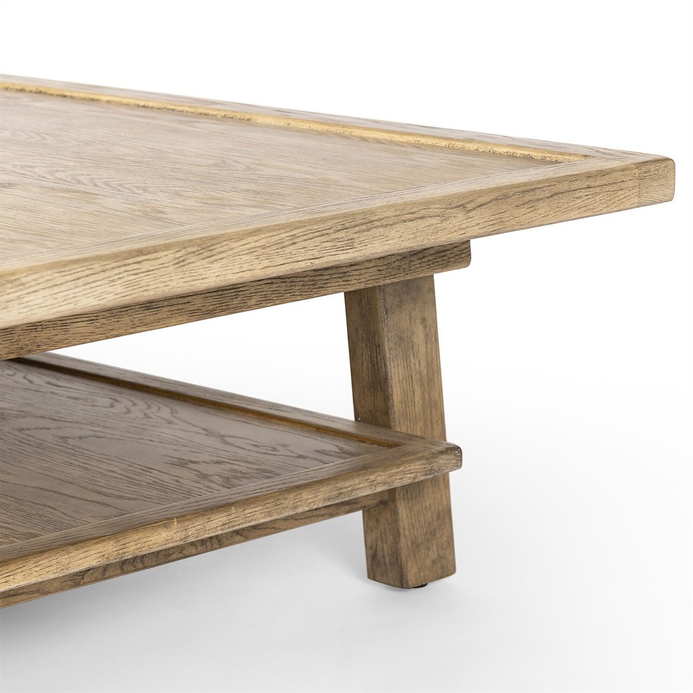 Trina Coastal Beach Light Oak Rectangular Coffee Table | Kathy Kuo Home