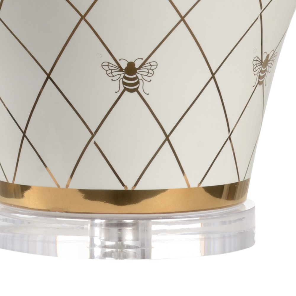 Gaven French Country White Glazed Ceramic Bee Table Lamp Medium (24 ...