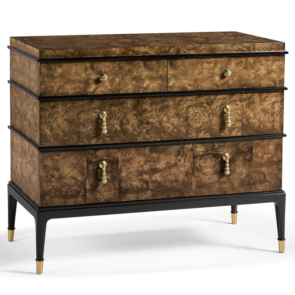 Winifred Modern Classic Burl Wood Bachelor Chest | Kathy Kuo Home