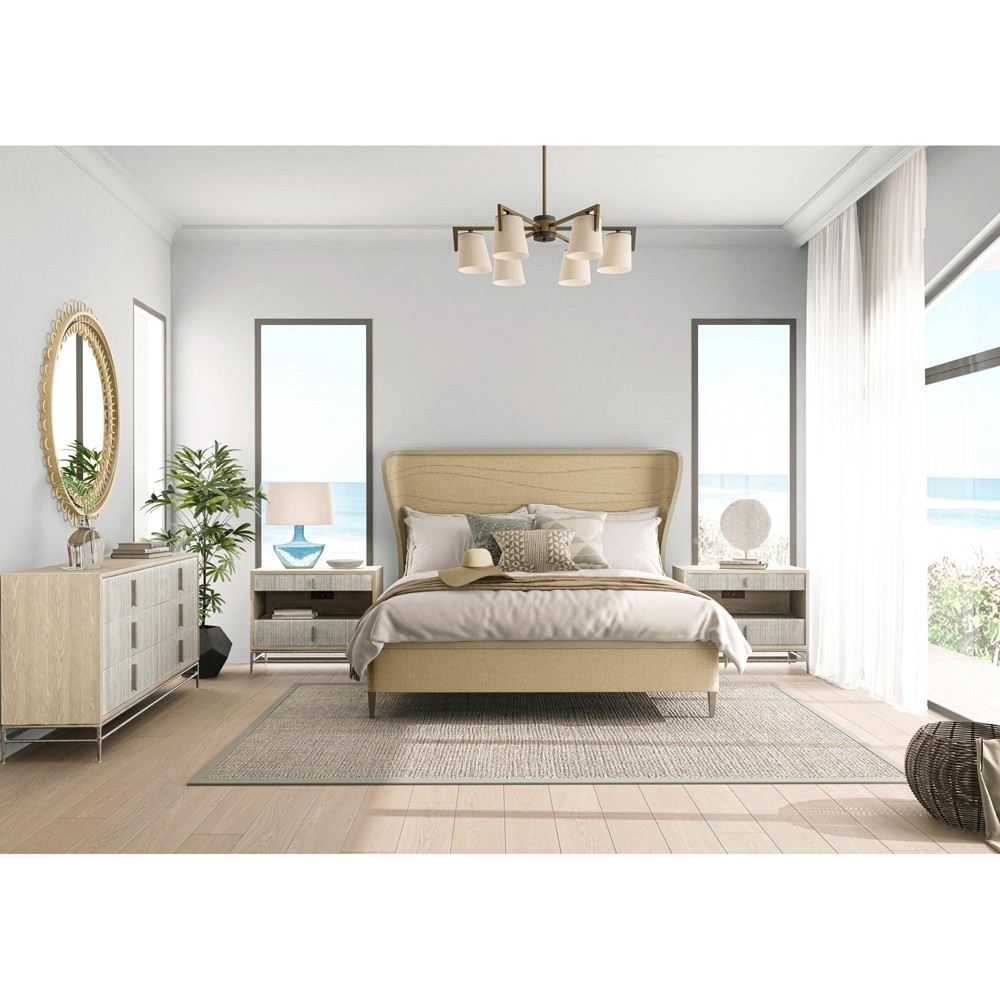 Irving Coastal Beach Whitewashed Oak Wood Double Dresser | Kathy Kuo Home