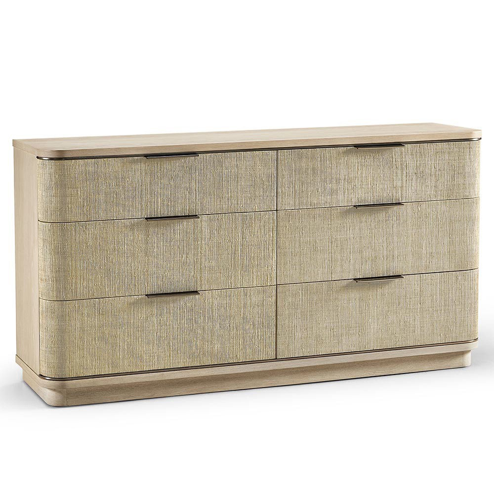 Kaila Coastal Beach Grasscloth Whitewashed Oak Double Dresser | Kathy ...