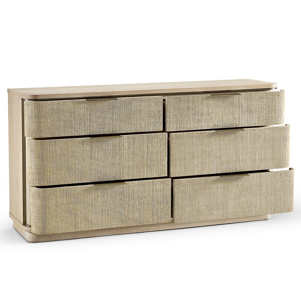 Kaila Coastal Beach Grasscloth Whitewashed Oak Double Dresser | Kathy ...