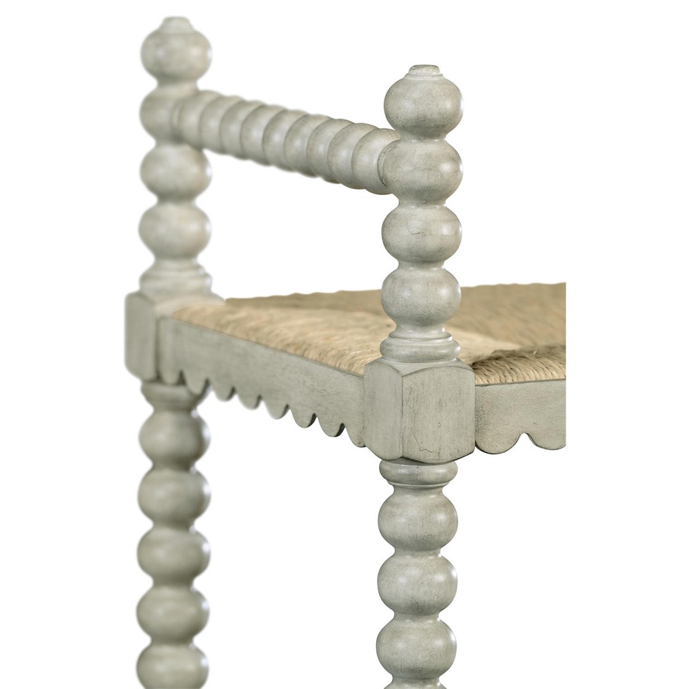 Harrison Updated Traditional Woven Rush Grey Wood Scalloped Bench