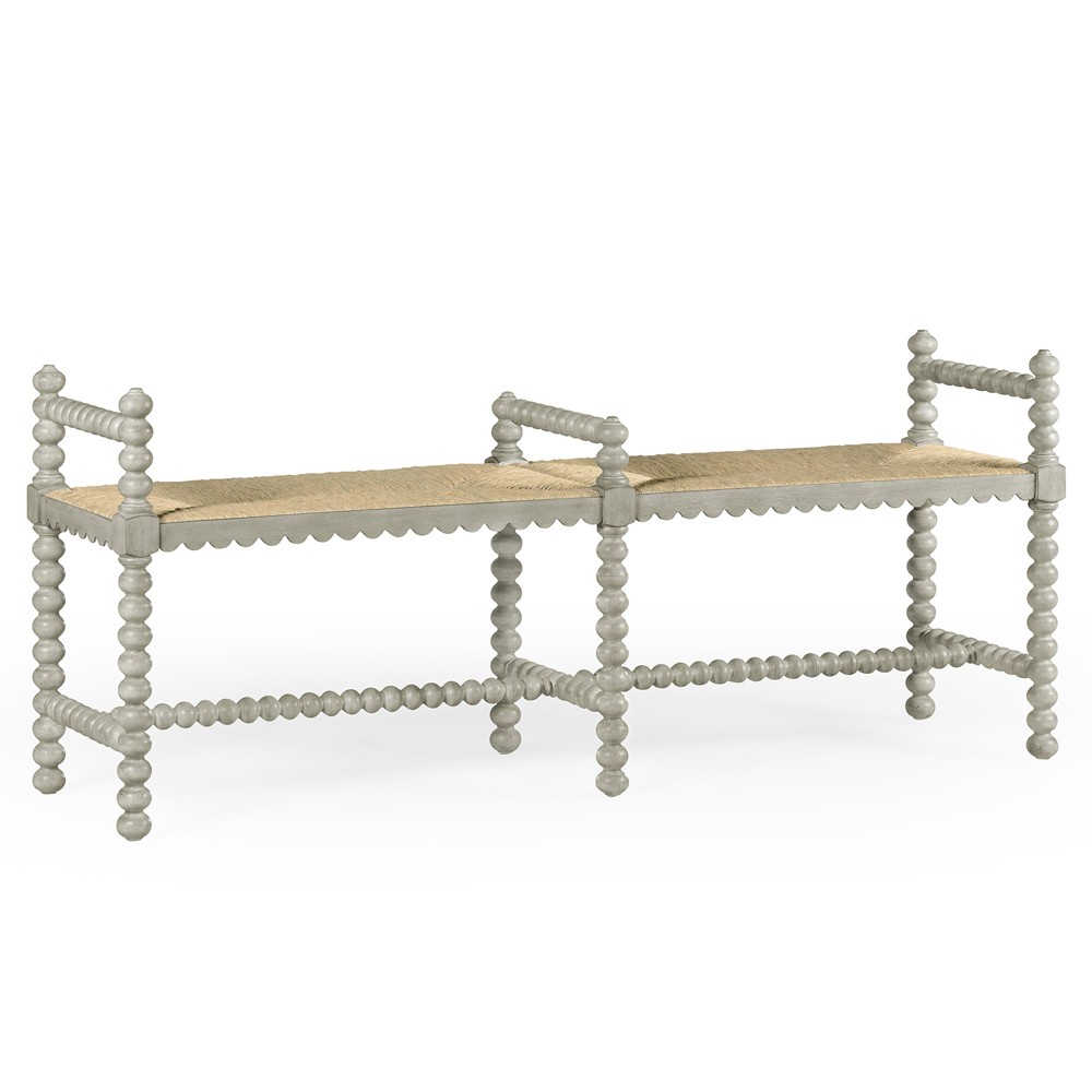 Harrison Updated Traditional Woven Rush Grey Wood Scalloped Double ...