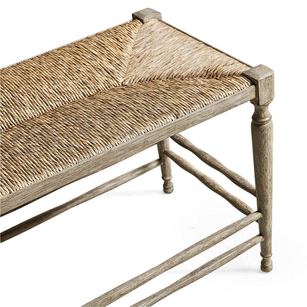 Joseph Updated Traditional Natural Woven Rush Grey Oak Bench