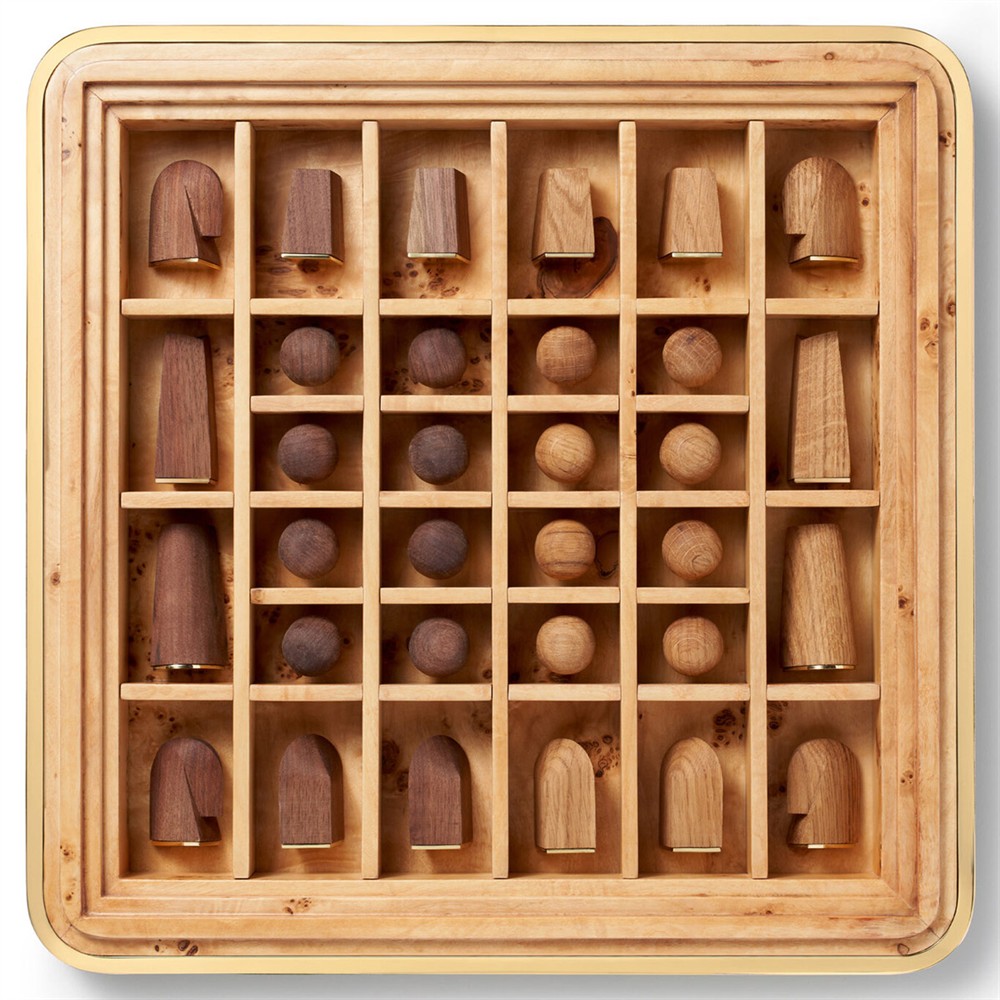 AERIN Updated Traditional Moss Green Velvet Brown Burl Wood Chess Set