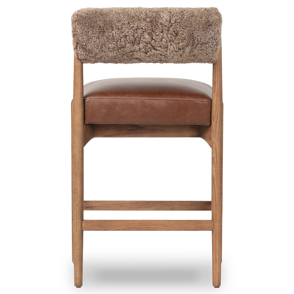 Aven Modern Classic Brown Leather Shearling Oak Counter Stool