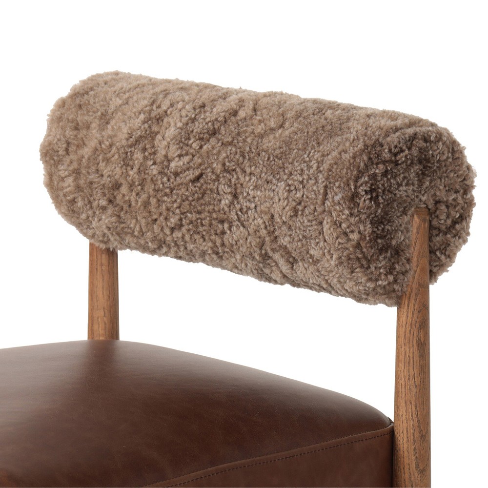 Aven Modern Classic Brown Leather Shearling Oak Counter Stool