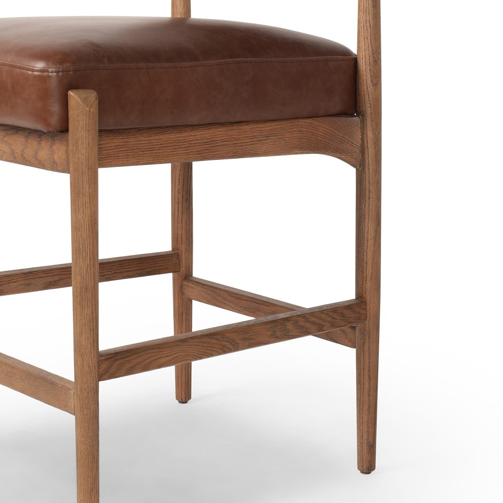Aven Modern Classic Brown Leather Shearling Oak Counter Stool